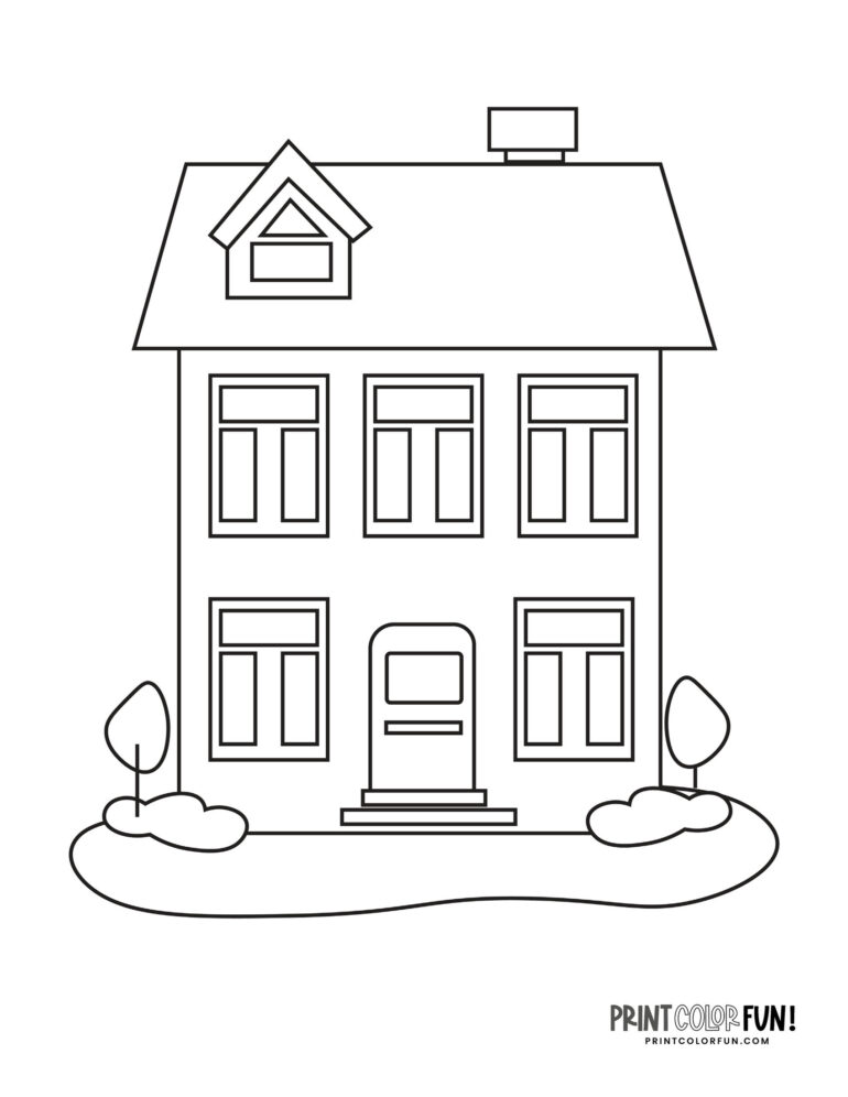 Simple house coloring pages & clipart for kids, at PrintColorFun.com