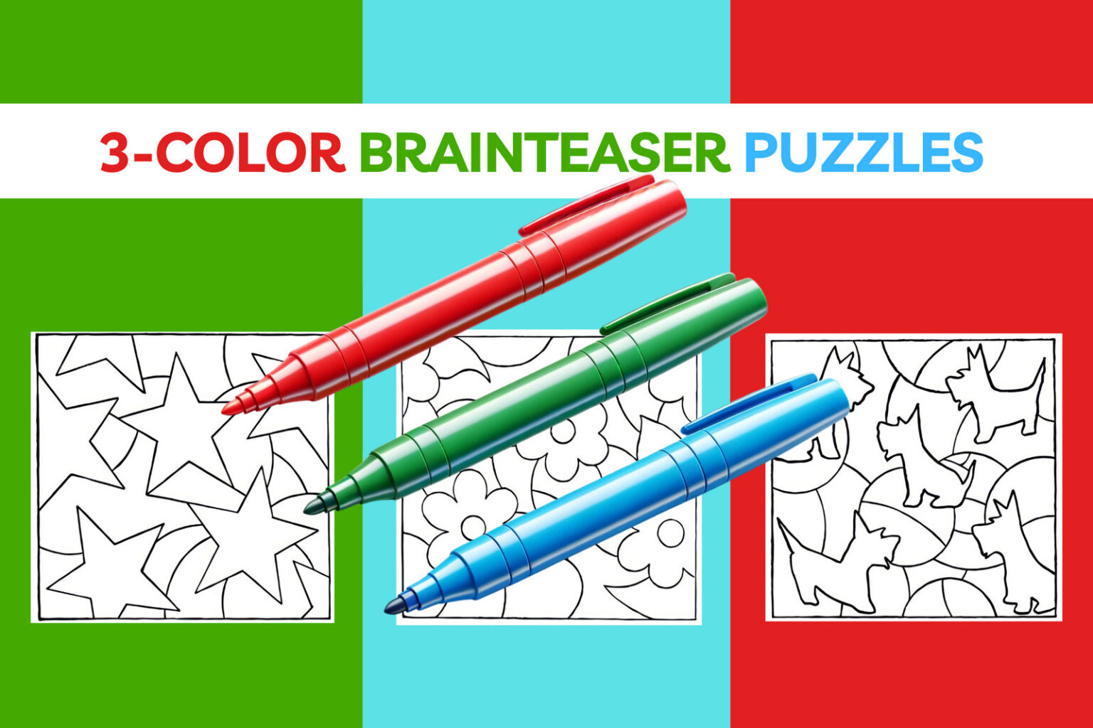Try the 3-Color Challenge: Fun brainteaser coloring puzzles for kids ...