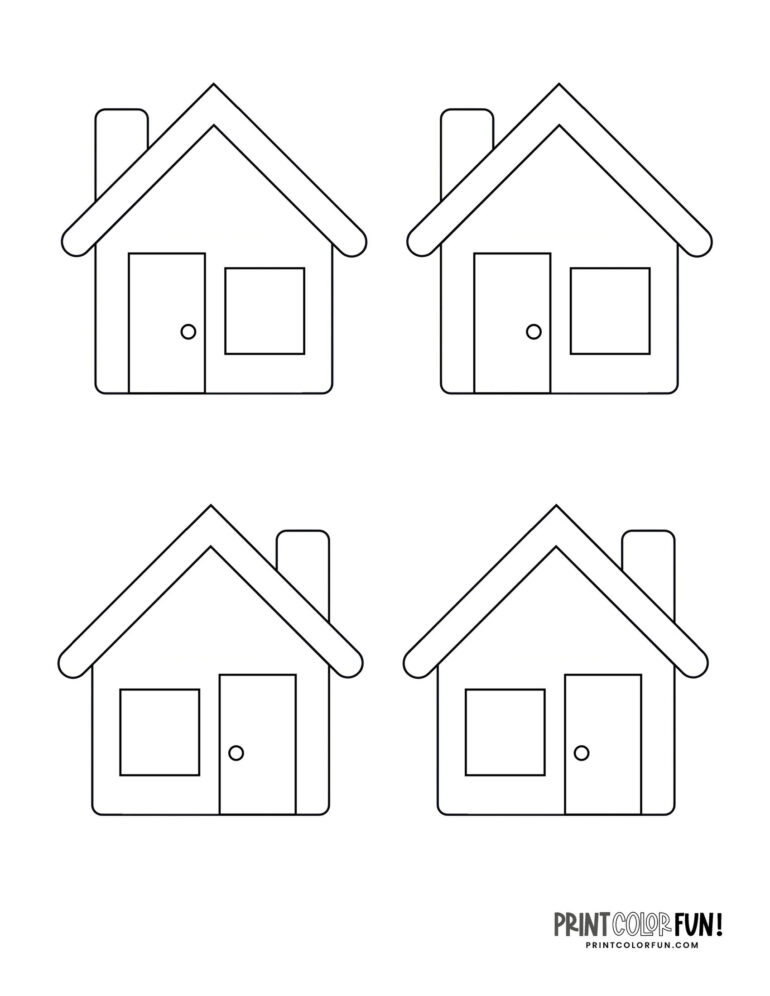 Simple house coloring pages & clipart for kids, at PrintColorFun.com