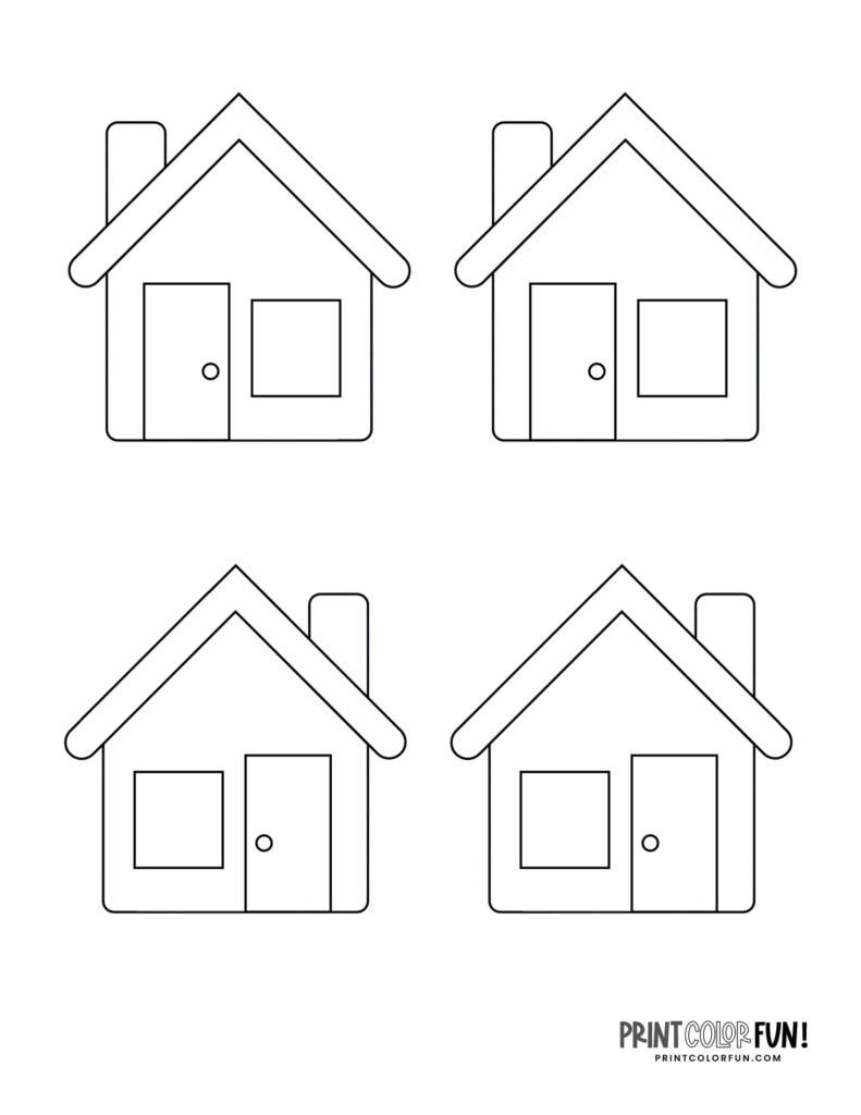Simple house coloring pages & clipart for kids, at PrintColorFun.com