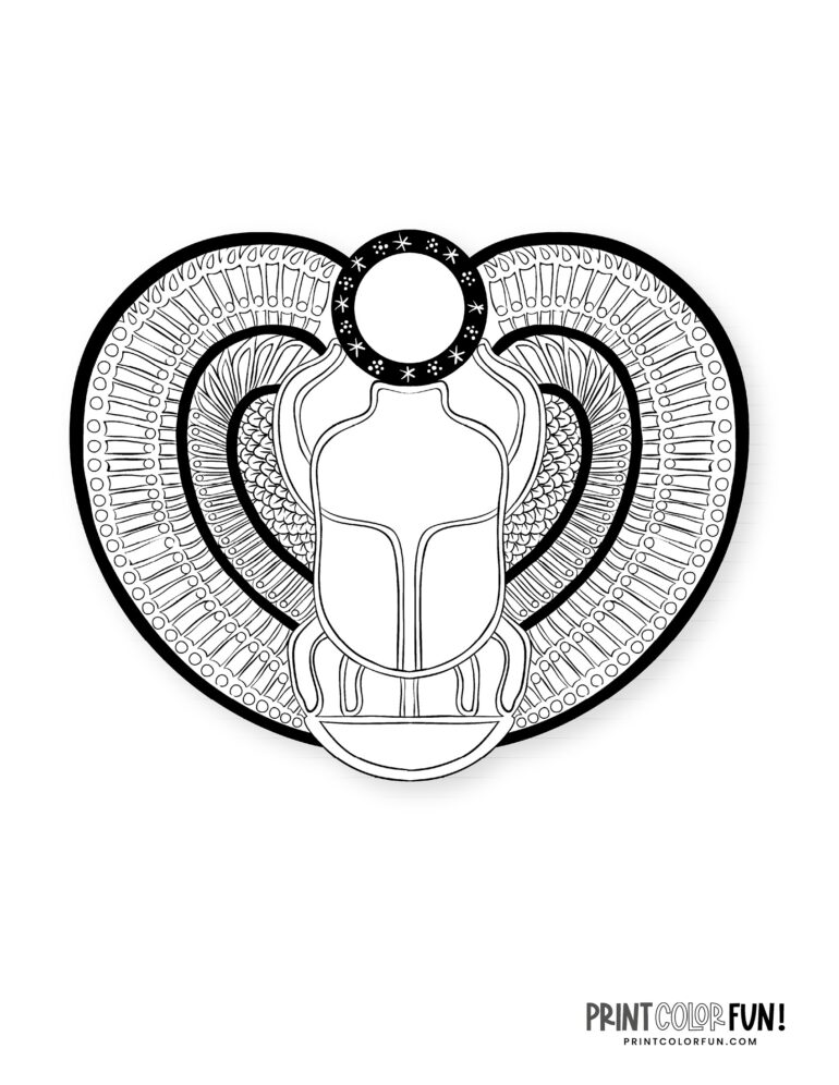 3 ancient Egyptian scarab beetle coloring pages, at PrintColorFun.com