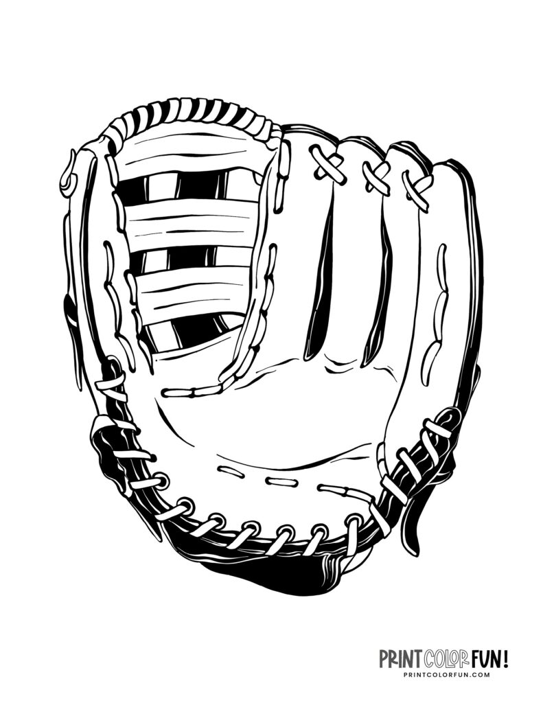 Baseball gear coloring pages: Balls & bats, mitts & hats, at ...