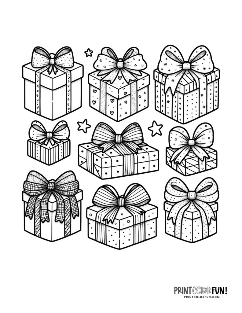 12 Christmas present clipart & coloring pages, plus quick & easy ...