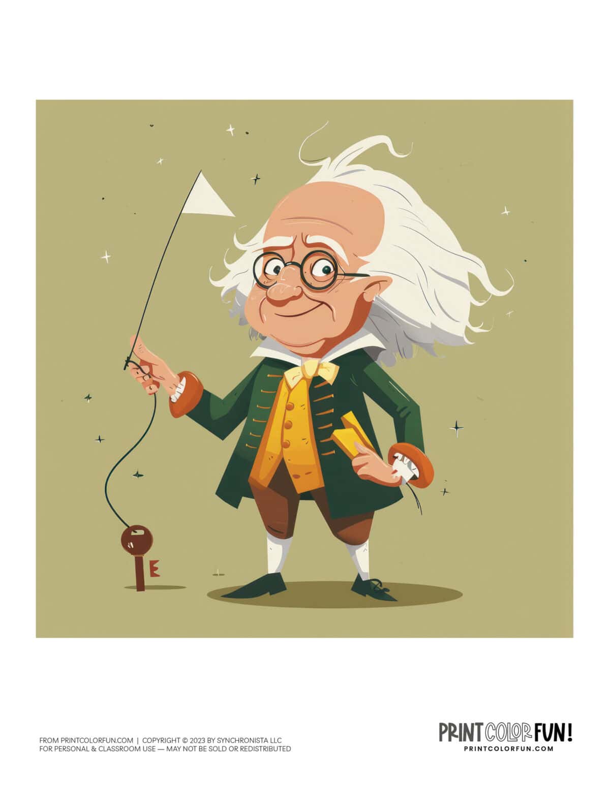 Benjamin Franklin portraits, and with his kite and flag, at ...