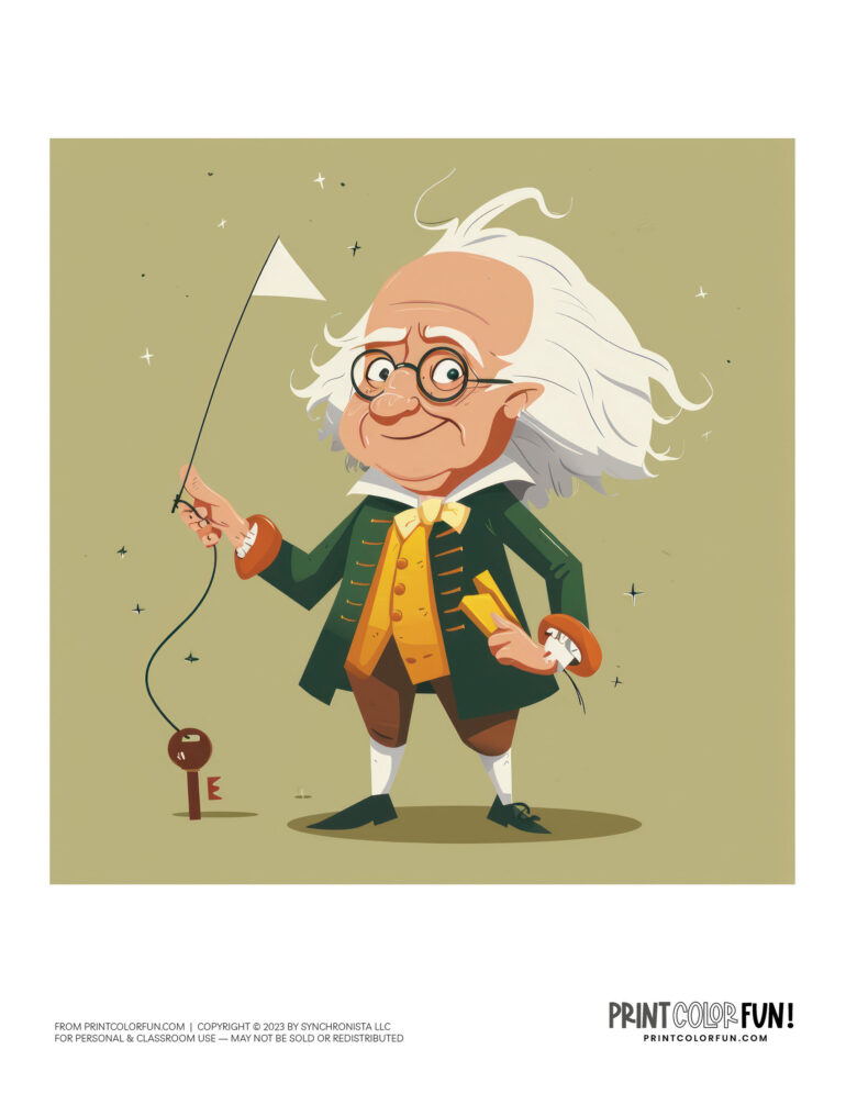 Benjamin Franklin portraits, and with his kite and flag, at ...