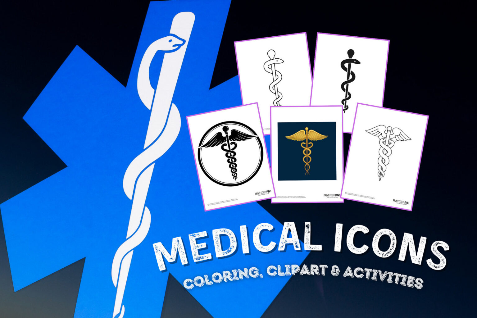 Caduceus & Rod of Asclepius medical symbols, at PrintColorFun.com