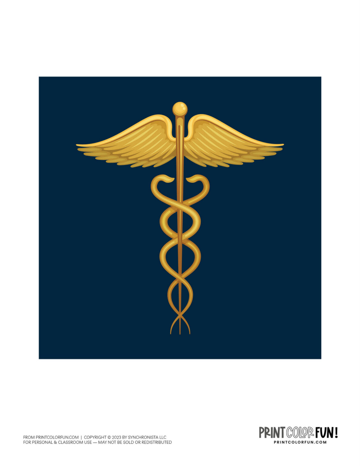 Caduceus & Rod of Asclepius medical symbols, at PrintColorFun.com