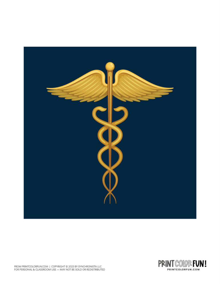 Caduceus & Rod of Asclepius medical symbols, at PrintColorFun.com