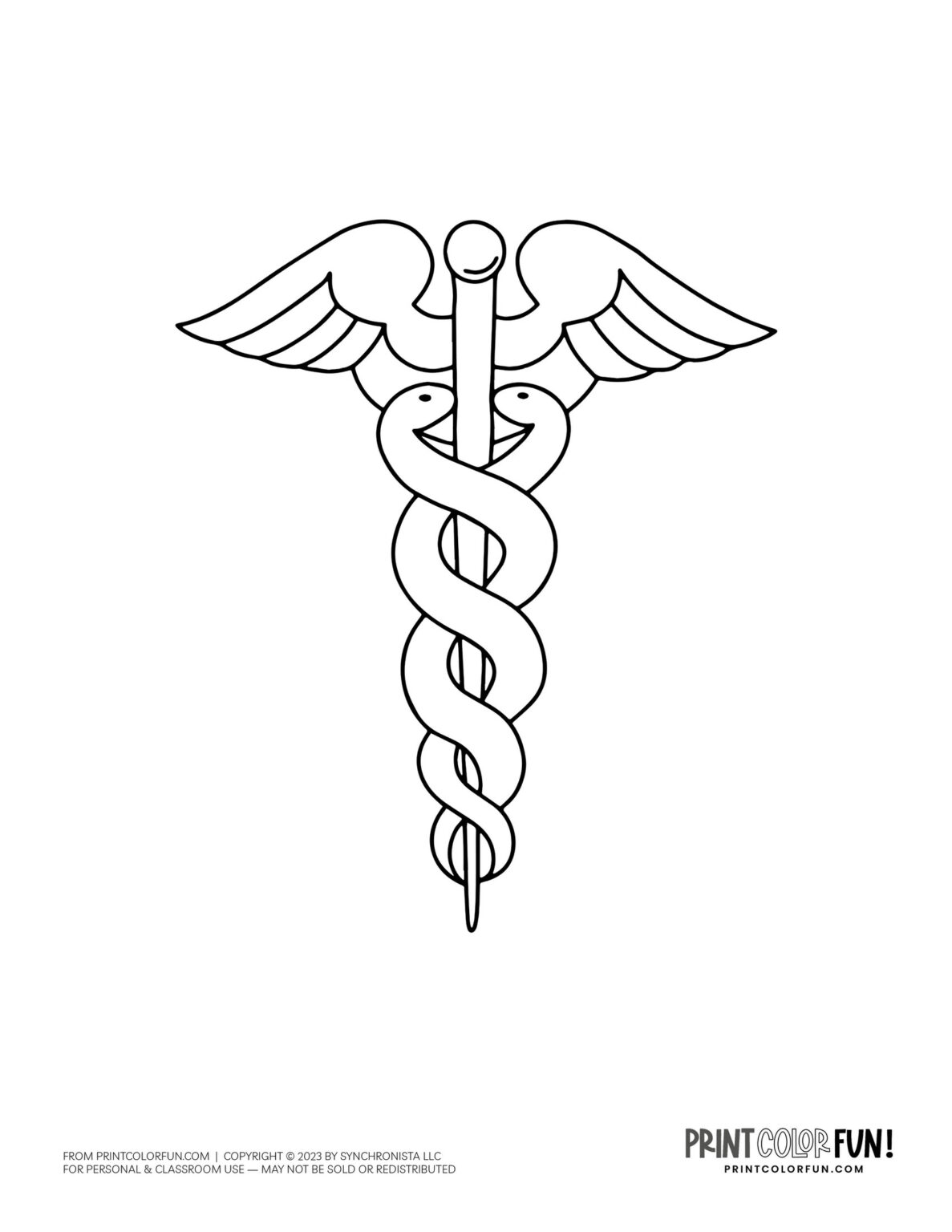 Caduceus & Rod of Asclepius medical symbols, at PrintColorFun.com