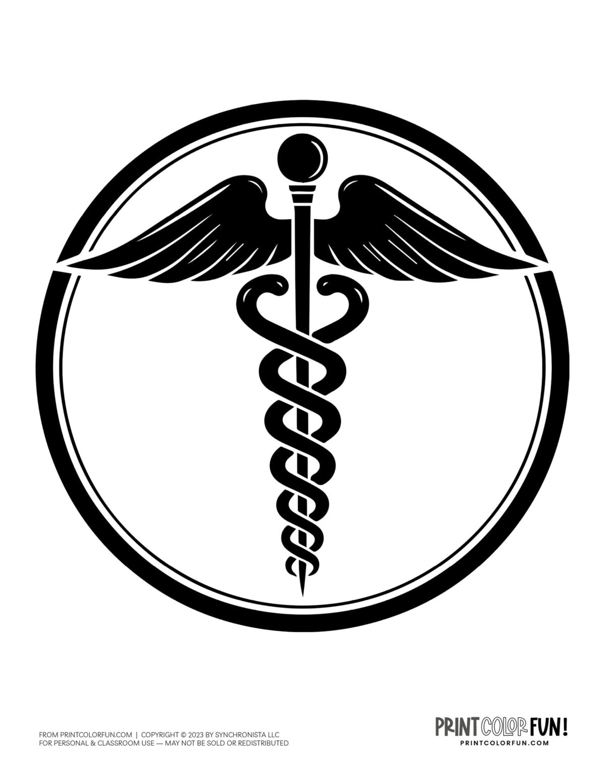 Caduceus & Rod of Asclepius medical symbols, at PrintColorFun.com