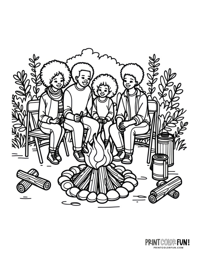 Camping coloring pages, clipart & activities, at PrintColorFun.com
