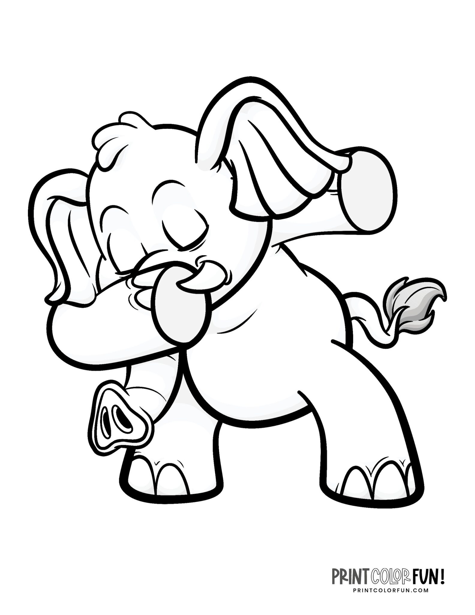 14 cute cartoon elephant coloring pages to print, at PrintColorFun.com