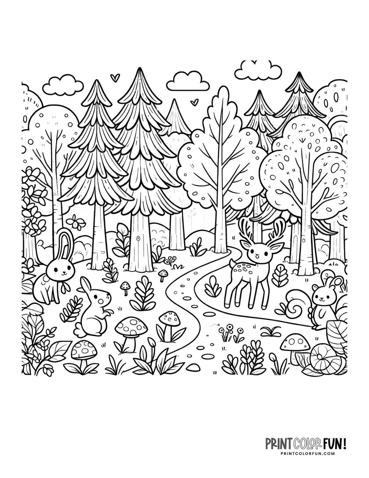 15 Forest clipart & coloring pages: Learning fun with mountains, trees ...