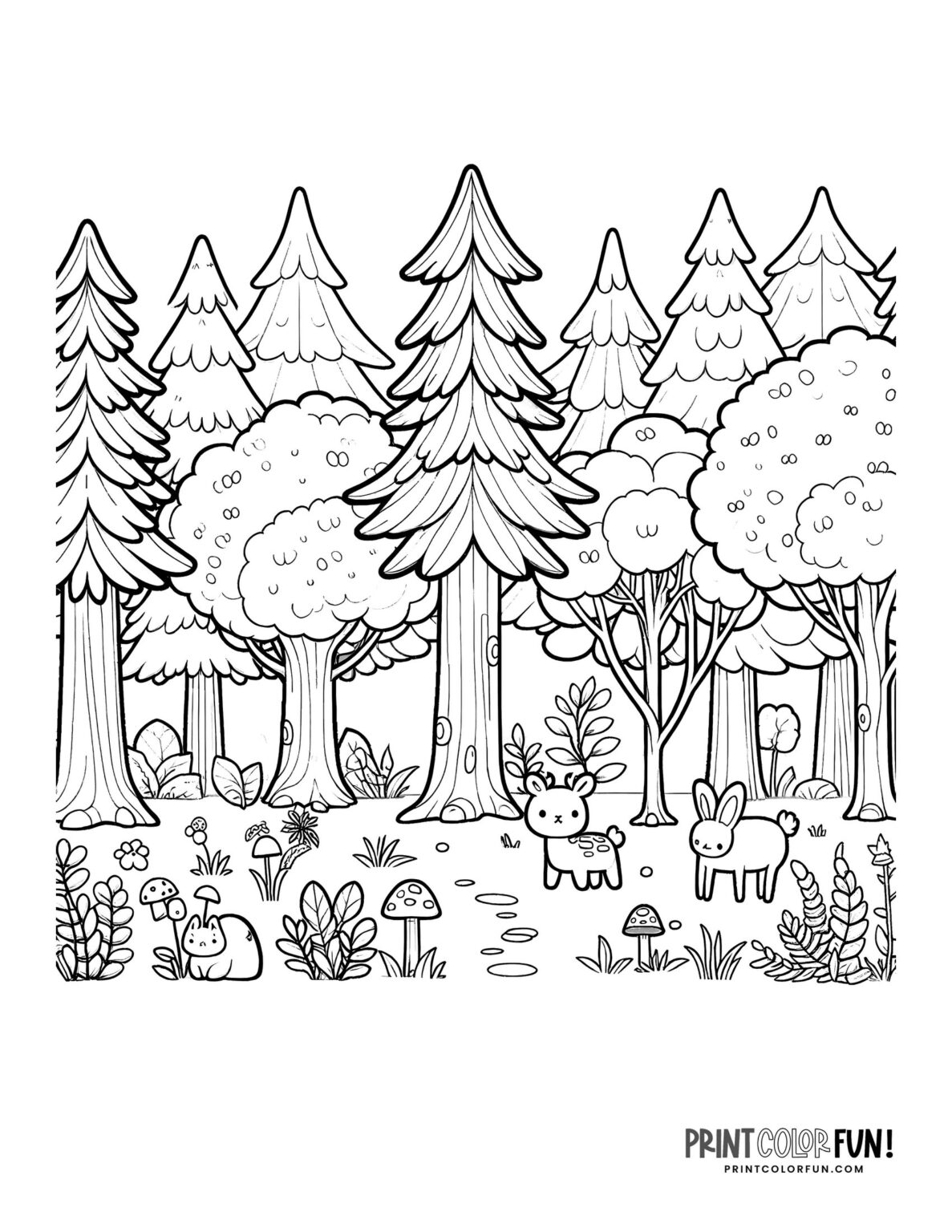 15 Forest clipart & coloring pages: Learning fun with mountains, trees ...