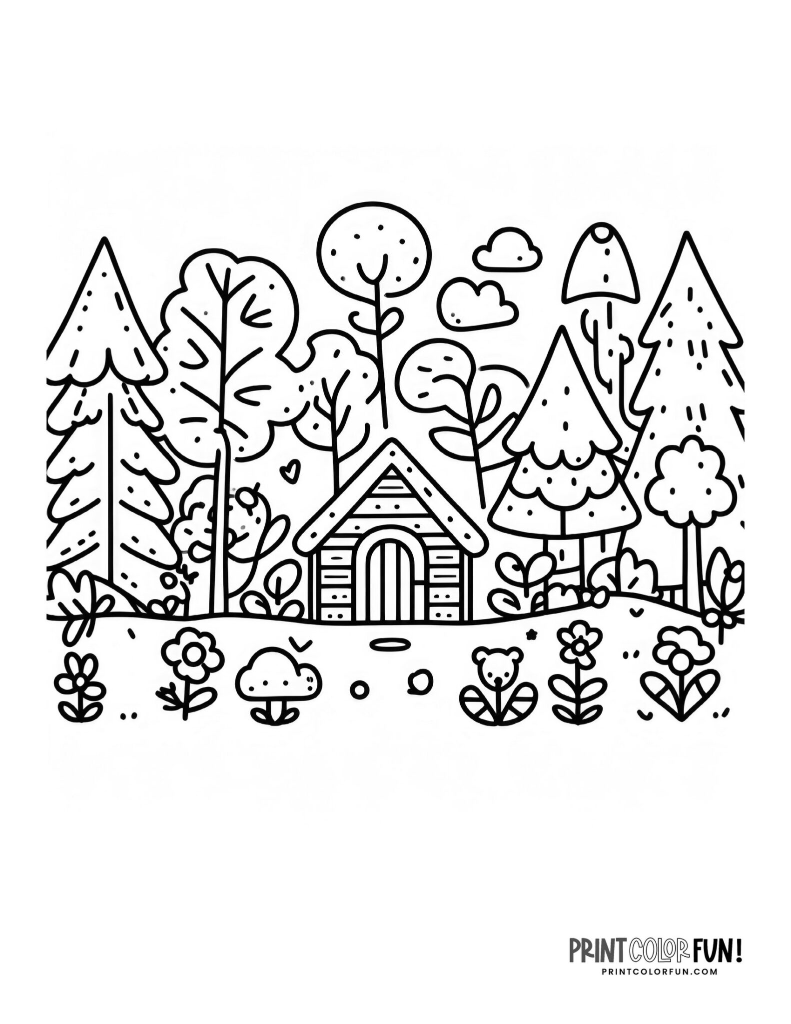 15 Forest clipart & coloring pages: Learning fun with mountains, trees ...