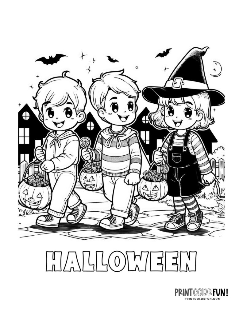 11 cute & friendly trick or treat coloring pages for Halloween fun, at ...