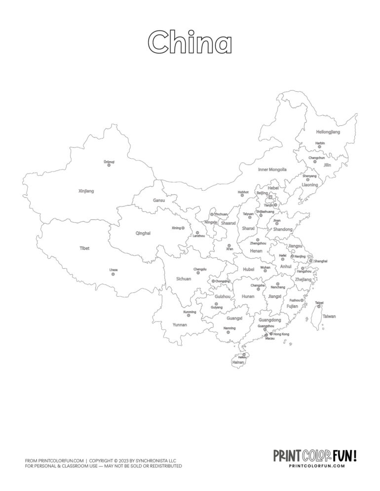 Maps of China, the Chinese flag, Great Wall of China coloring pages ...