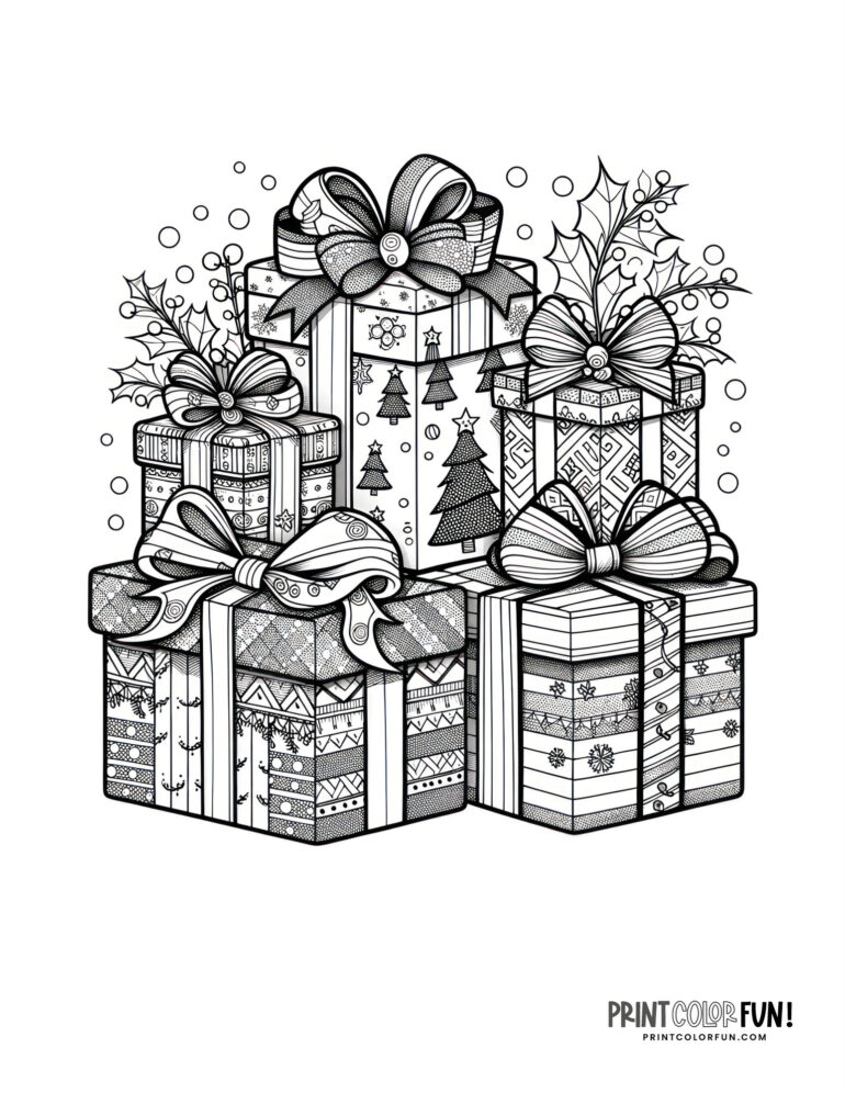 12 Christmas present clipart & coloring pages, plus quick & easy ...
