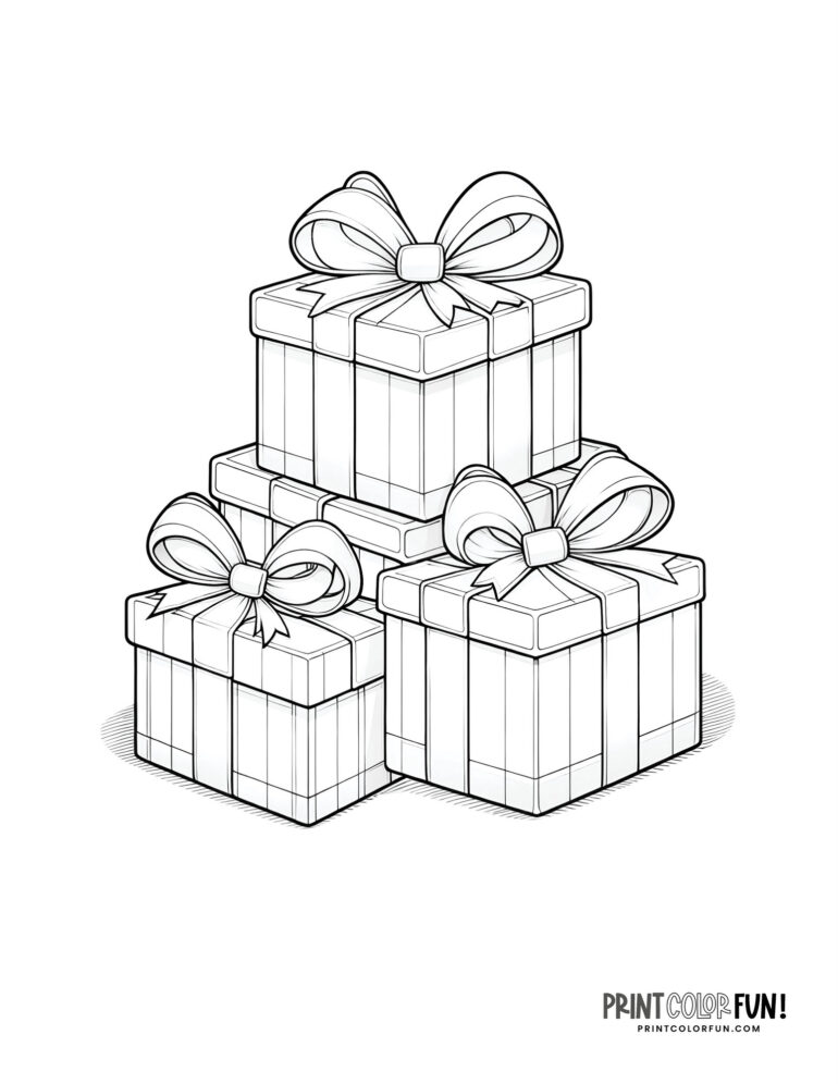 12 Christmas present clipart & coloring pages, plus quick & easy ...