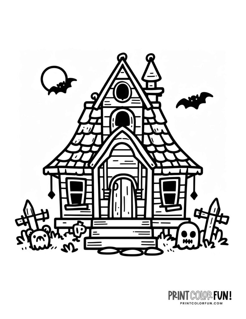 15 haunted house coloring pages + easy craft activities for Halloween ...