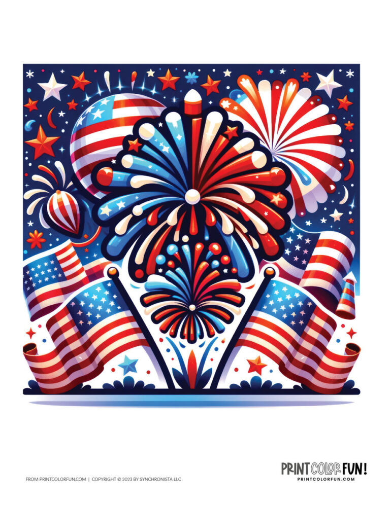 Fourth of July coloring pages: Independence Day flags, fireworks & more ...