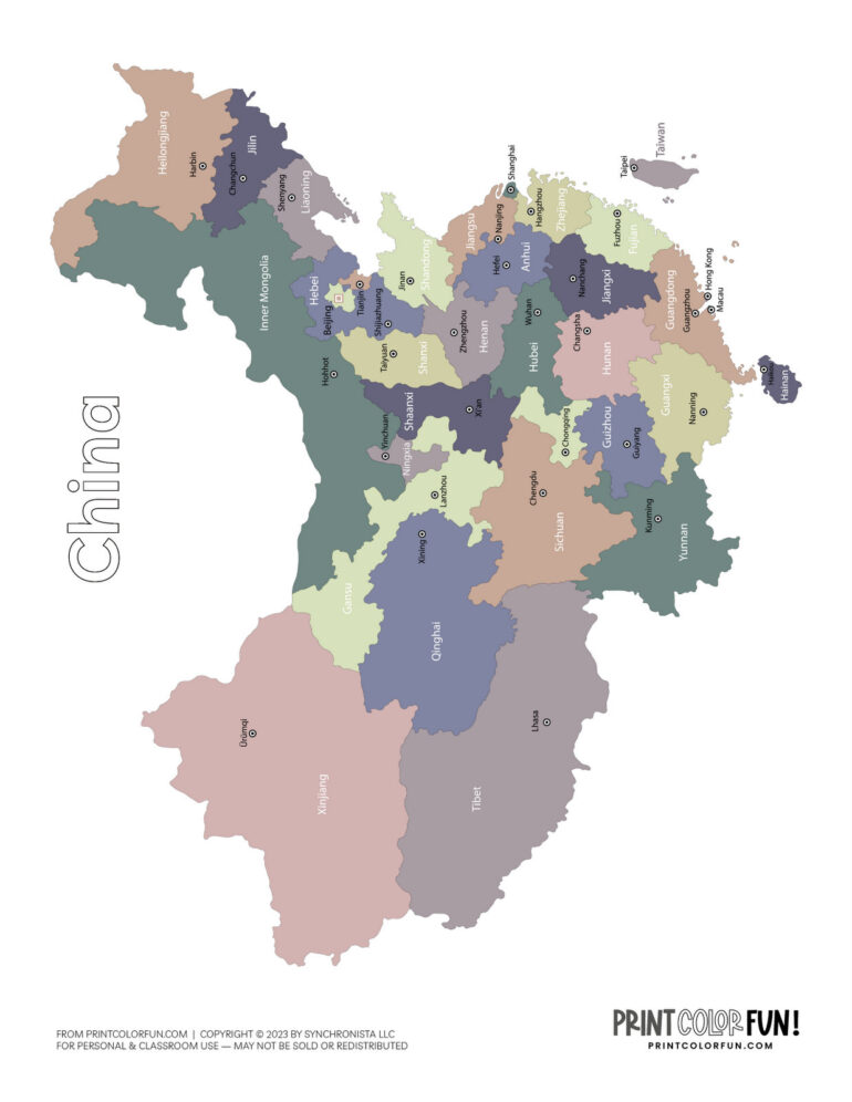 Maps of China, the Chinese flag, Great Wall of China coloring pages ...