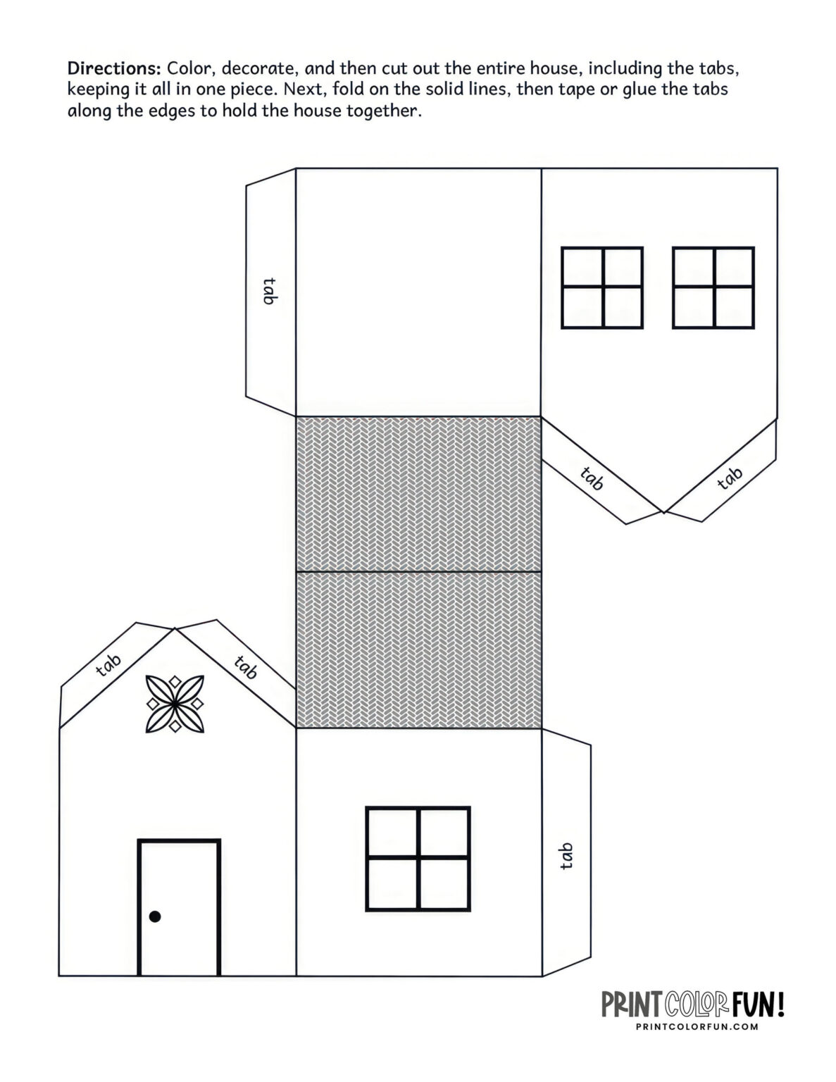 House cutout crafts to color: Print, color, cut & fold to make a 3D ...