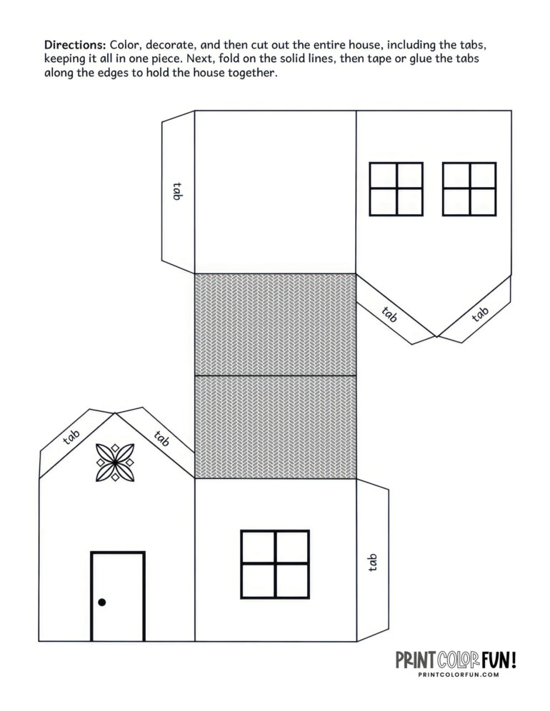 House cutout crafts to color: Print, color, cut & fold to make a 3D ...