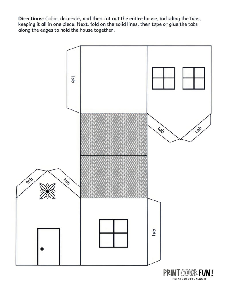 House cutout crafts to color: Print, color, cut & fold to make a 3D ...