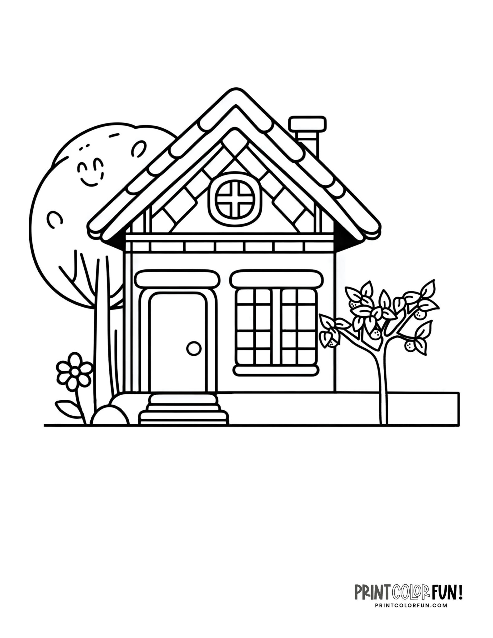 Simple house coloring pages & clipart for kids, at PrintColorFun.com