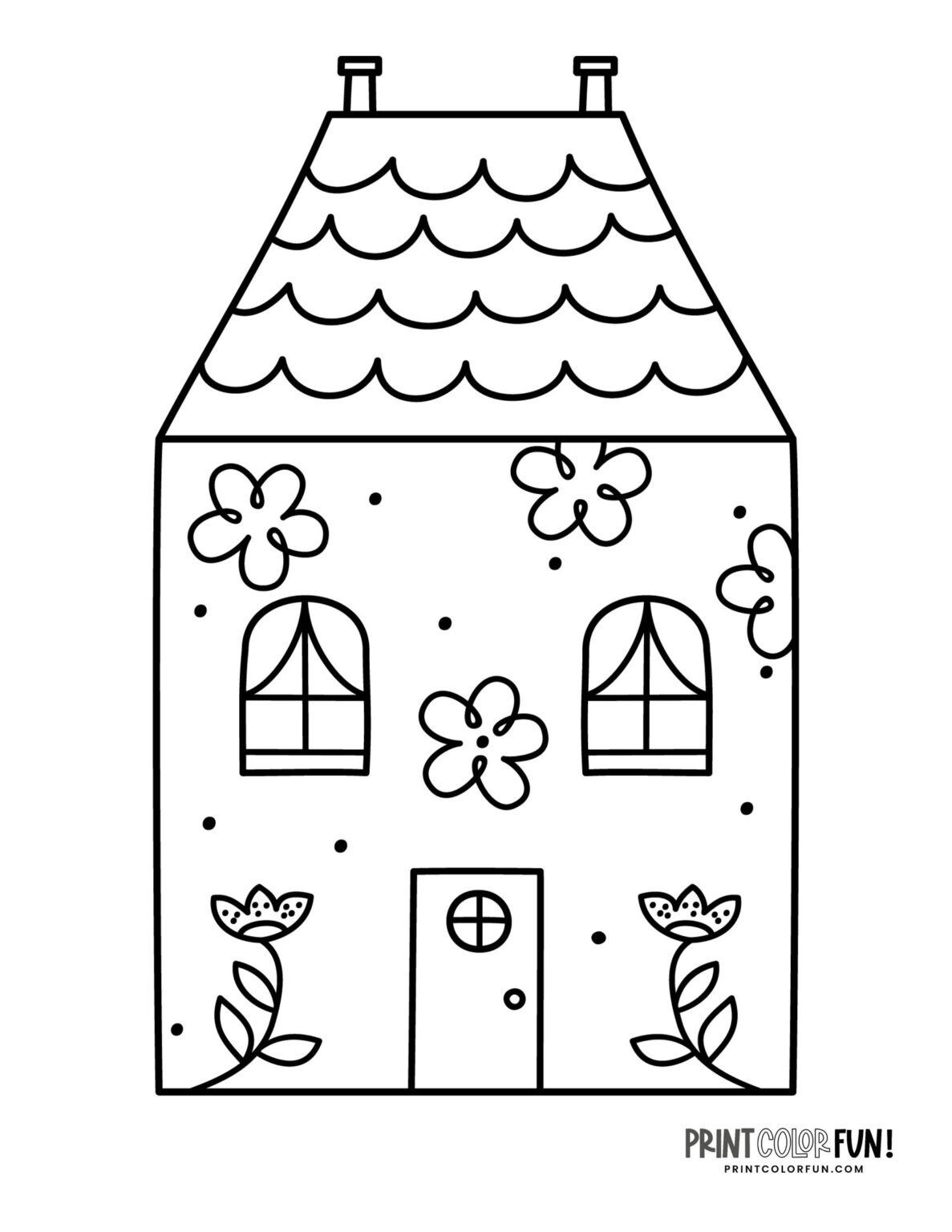 Simple house coloring pages & clipart for kids, at PrintColorFun.com