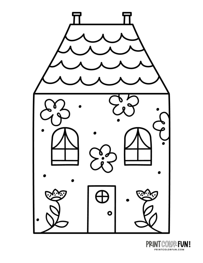 Simple house coloring pages & clipart for kids, at PrintColorFun.com