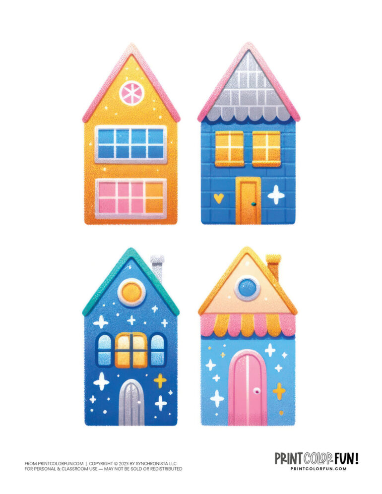 Simple house coloring pages & clipart for kids, at PrintColorFun.com