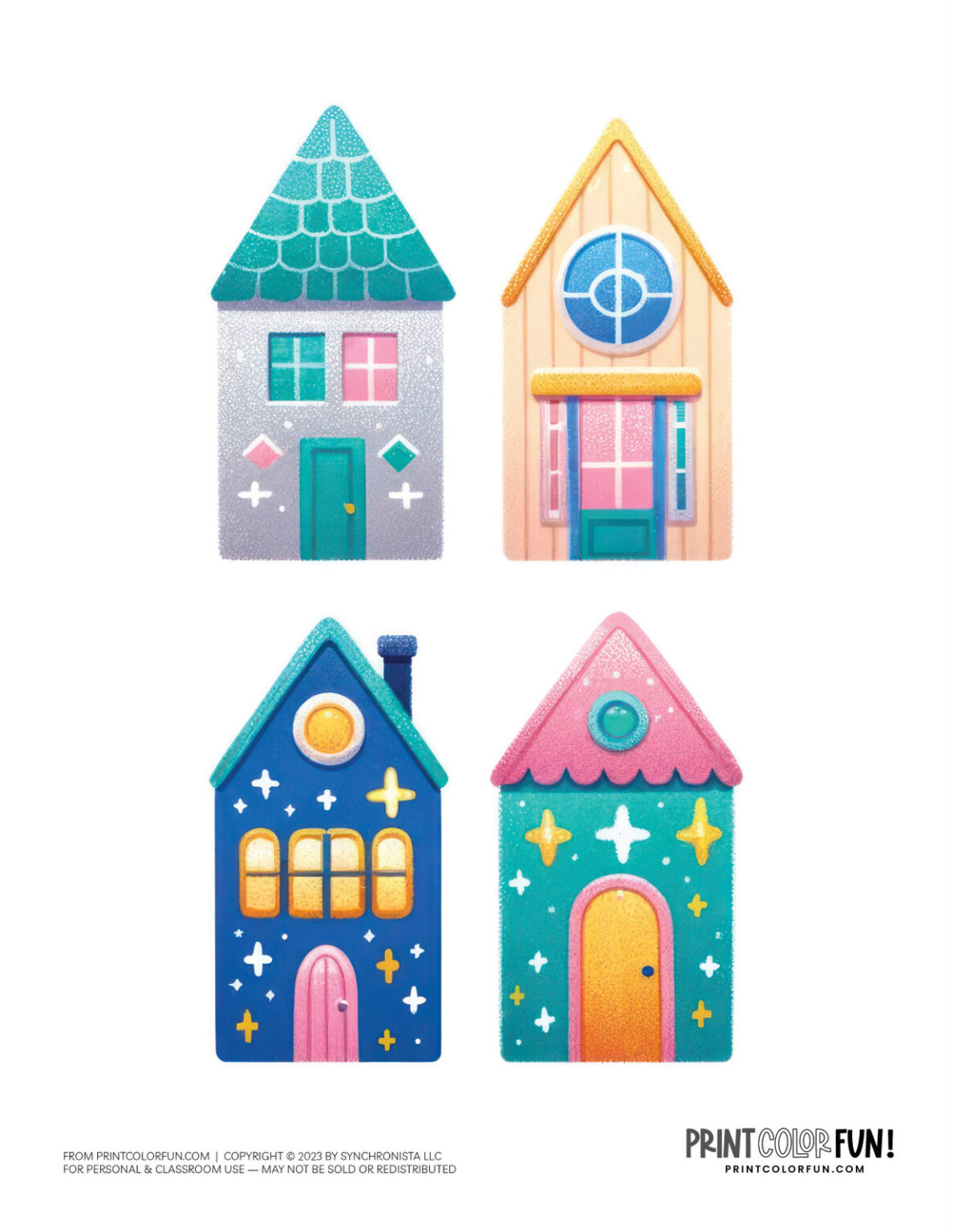 Simple house coloring pages & clipart for kids, at PrintColorFun.com
