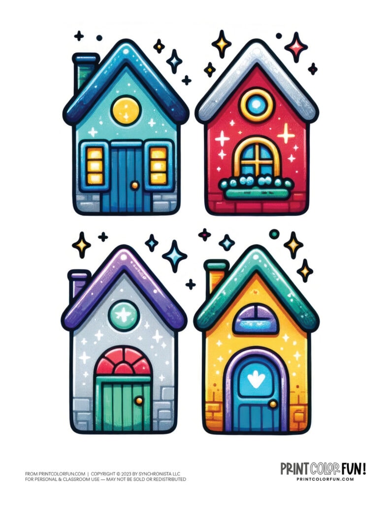 Simple house coloring pages & clipart for kids, at PrintColorFun.com