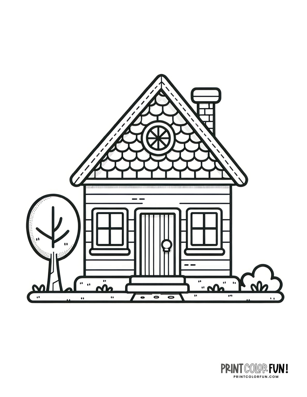 Simple house coloring pages & clipart for kids, at PrintColorFun.com