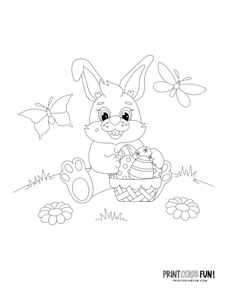 26 cute Easter bunny coloring pages, at PrintColorFun.com