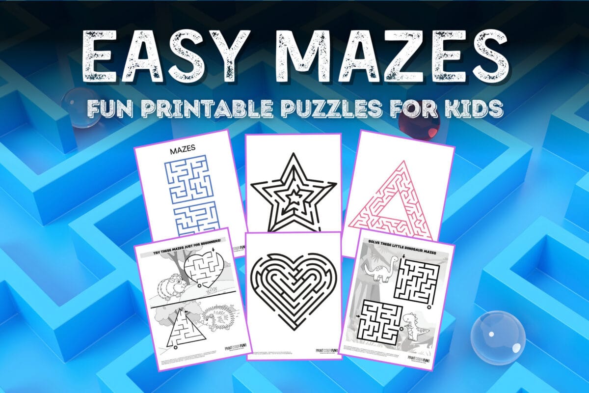 Easy mazes for kids: 16 beginner puzzles for littles, at PrintColorFun.com