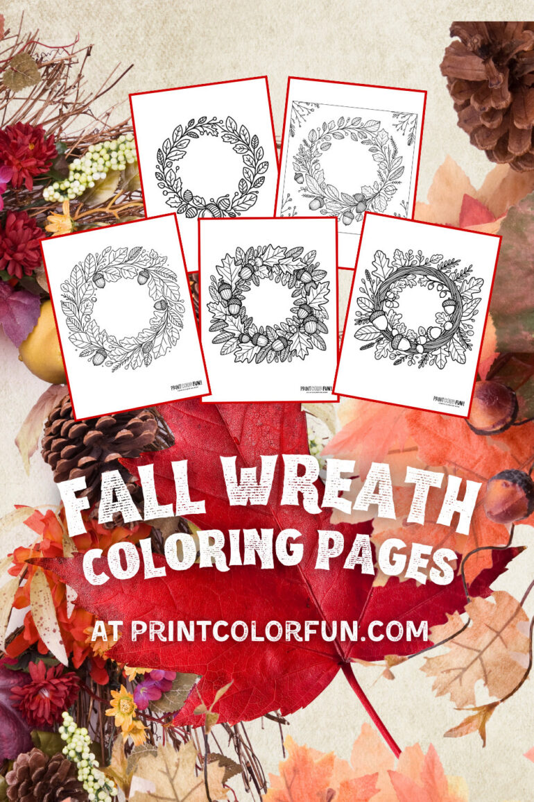 6 pretty fall wreath coloring pages for craft & learning fun, at ...