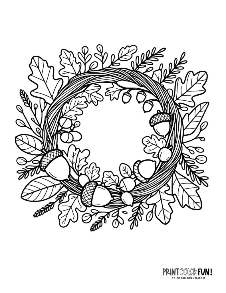 6 pretty fall wreath coloring pages for craft & learning fun, at ...