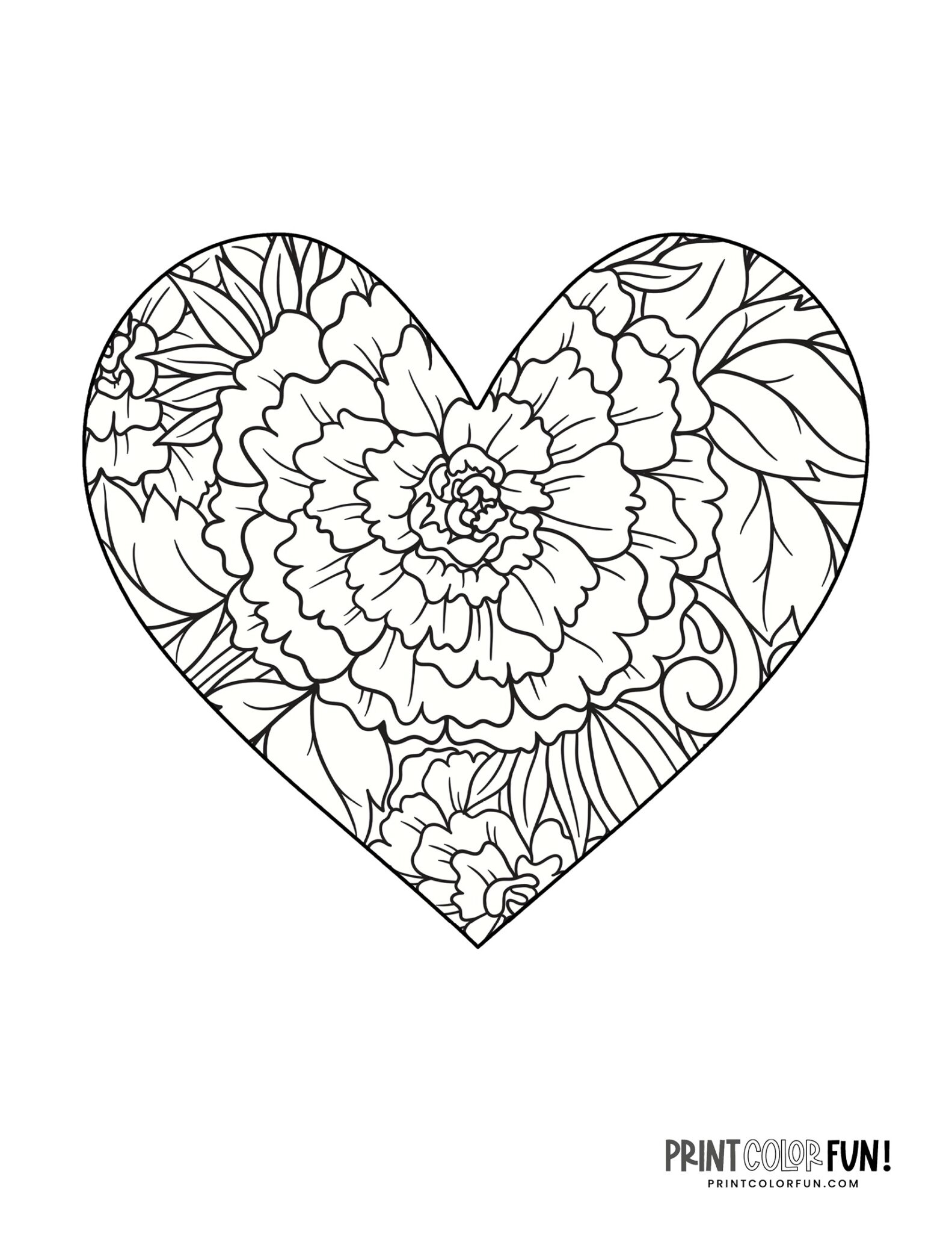 20 floral heart coloring pages, at PrintColorFun.com