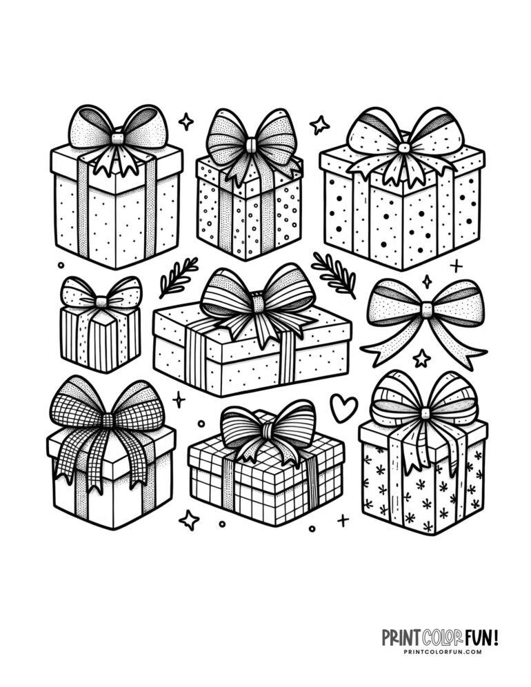 12 Christmas present clipart & coloring pages, plus quick & easy ...