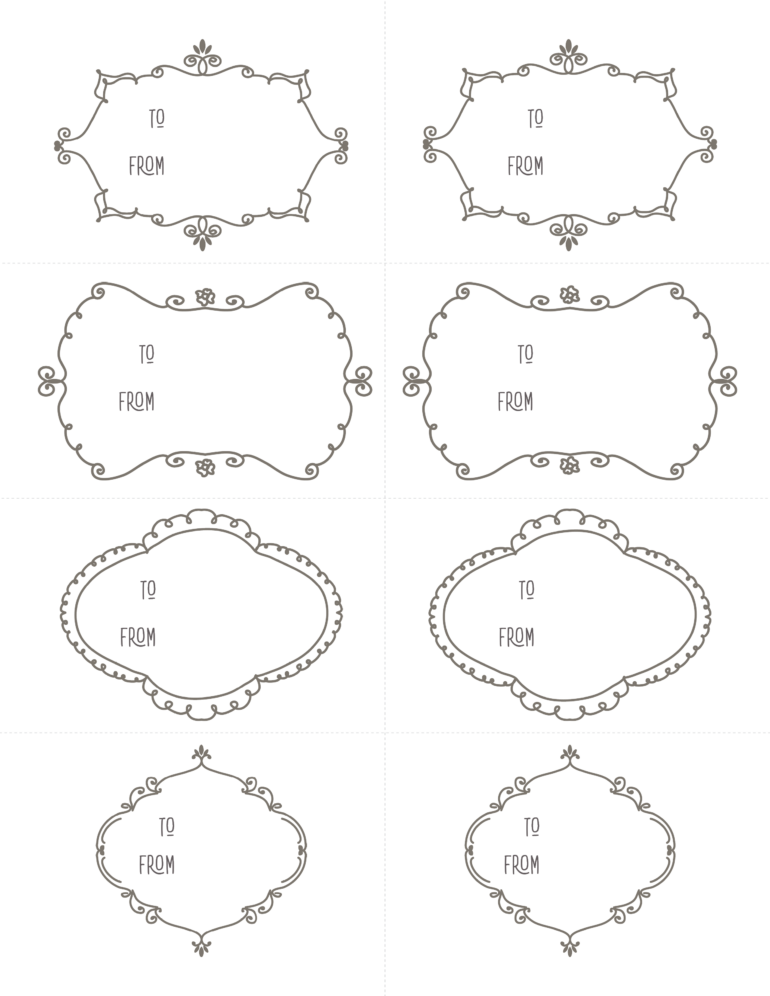 Elegant gift tags: Black & white scroll design sets to print & cut, at ...