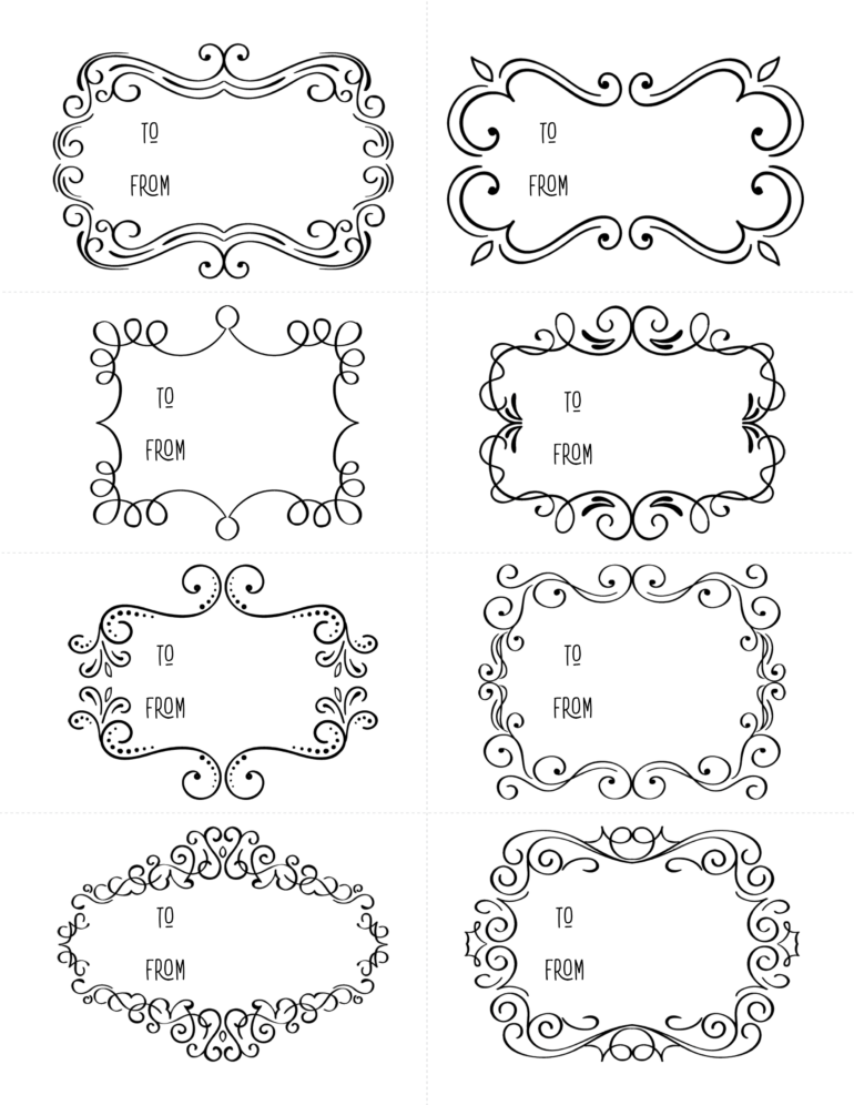 Elegant gift tags: Black & white scroll design sets to print & cut, at ...