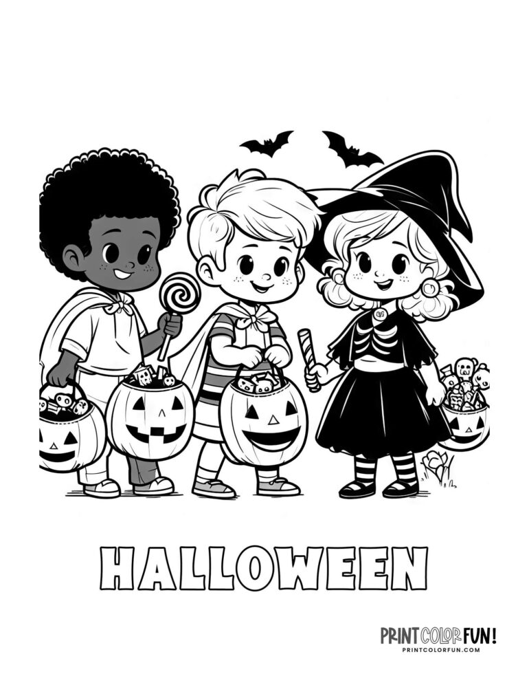 11 cute & friendly trick or treat coloring pages for Halloween fun, at ...