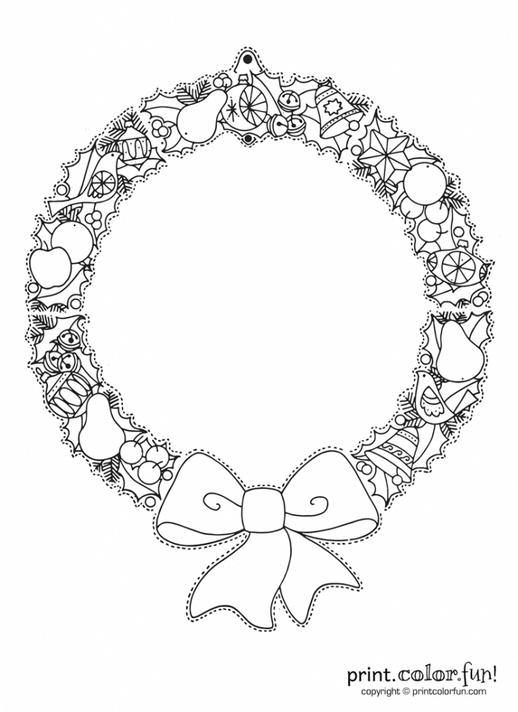 Christmas wreath to color and hang - Print Color Fun!