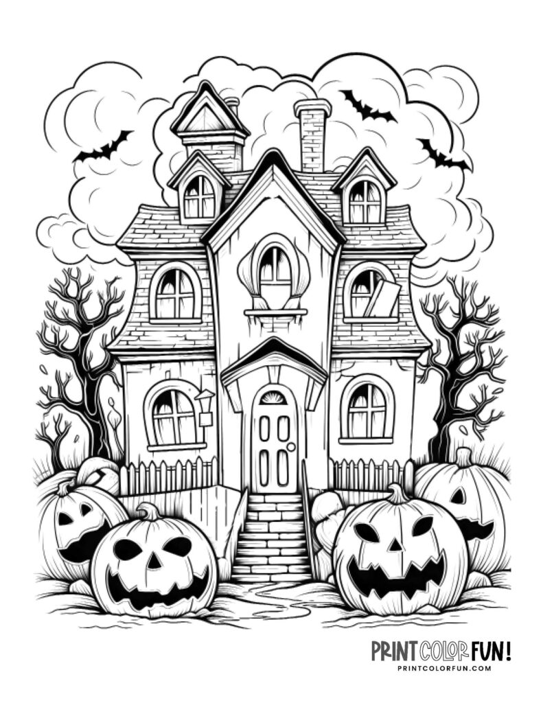 15 haunted house coloring pages + easy craft activities for Halloween ...