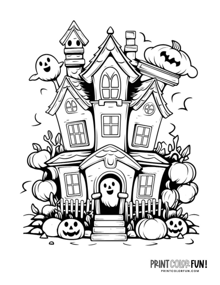 15 haunted house coloring pages + easy craft activities for Halloween ...
