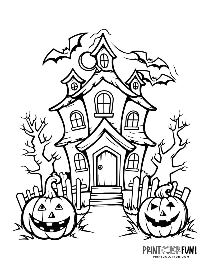 15 haunted house coloring pages + easy craft activities for Halloween ...