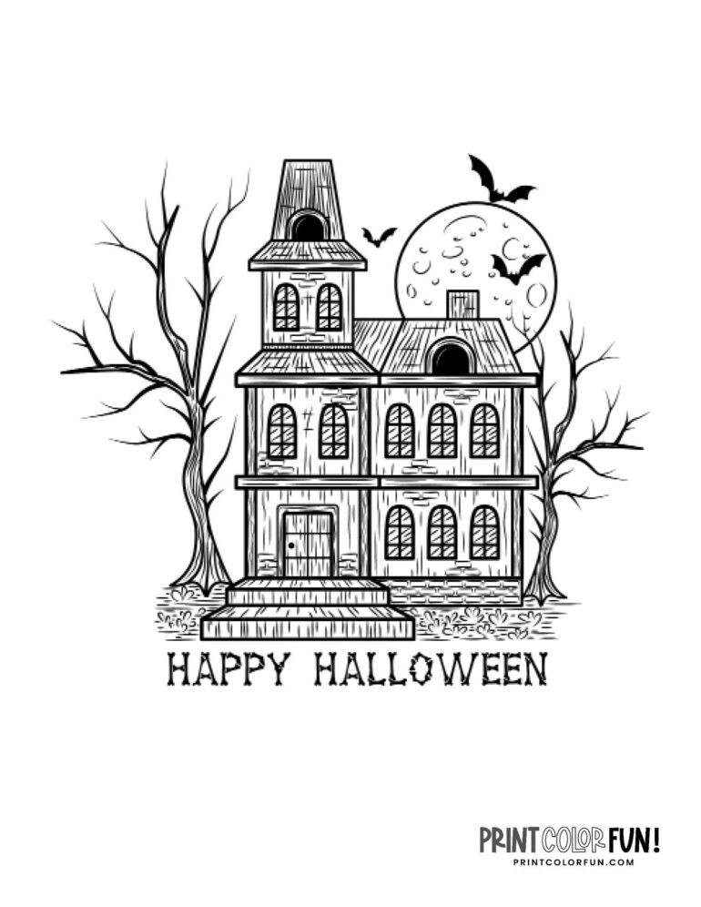 15 haunted house coloring pages + easy craft activities for Halloween ...